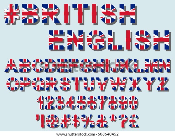 Flat British Flag Font Alphabet Numerals Stock Vector (Royalty Free ...