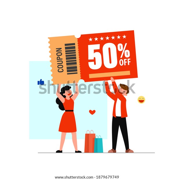 Flat Cartoon Character Customer 50 Percent Stock Vector (Royalty Free ...