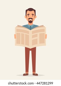 Flat Cartoon Character Reading Newspaper Vector Stock Vector (Royalty ...