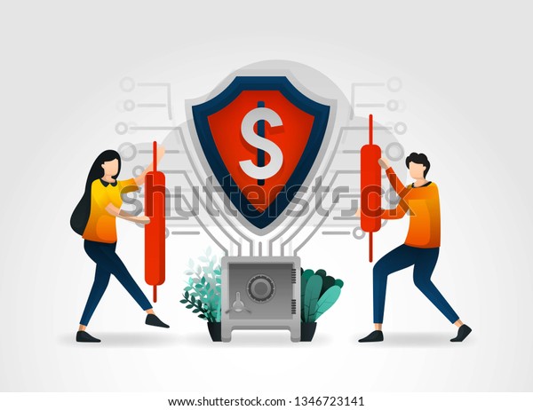 Flat Cartoon Character Shield Safeguard Financial Stock Vector (Royalty ...