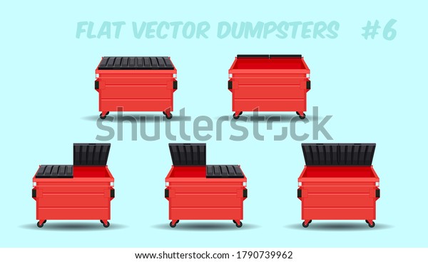 Flat Cartoon Design Red Dumpster Containers Stock Vector (Royalty Free ...