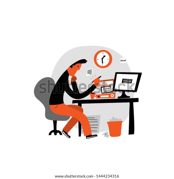 Flat Cartoon Illustration Young Men Watching Stock Vector (Royalty Free ...