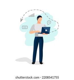 Flat Cartoon Office Worker Computer Colorful Stock Vector (Royalty Free ...