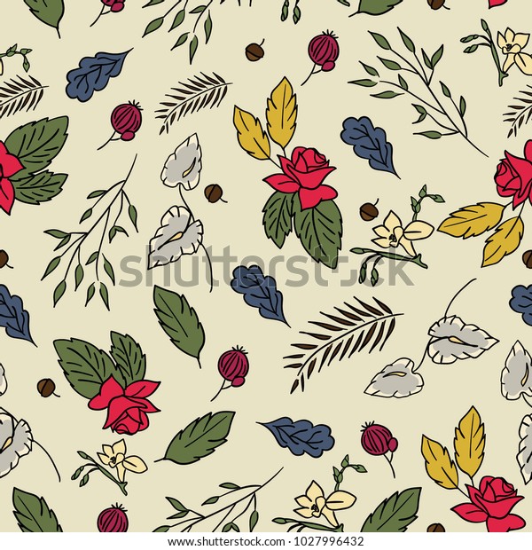 Flat Color Floral Spring Seamless Pattern Stock Vector (Royalty Free ...