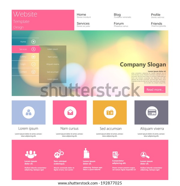 Flat Colorful Website Template Design Stock Vector (Royalty Free) 192877025