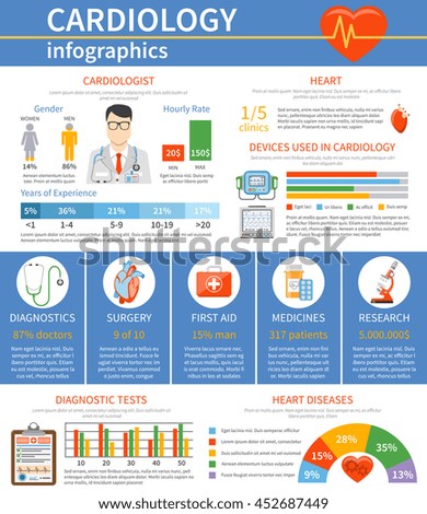Flat Design Cardiology Infographics Presenting Statistics 스톡 벡터(사용료 없음 ...