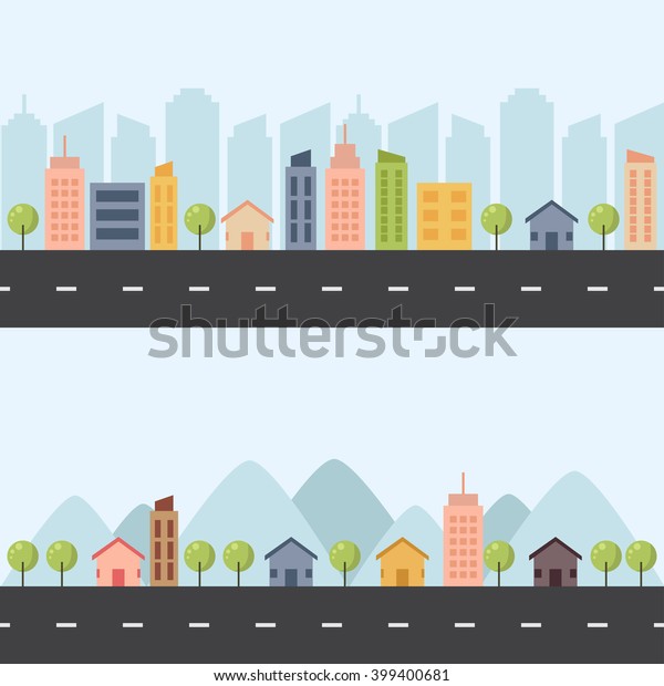 Flat Design City Landscape Illustration Stock Vector (Royalty Free ...