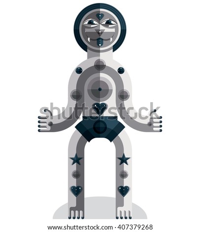 Flat design drawing of odd character, art picture made in cubism style ...