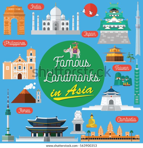 Flat Design Famous Landmarks Asia Vector Stock Vector (Royalty Free ...