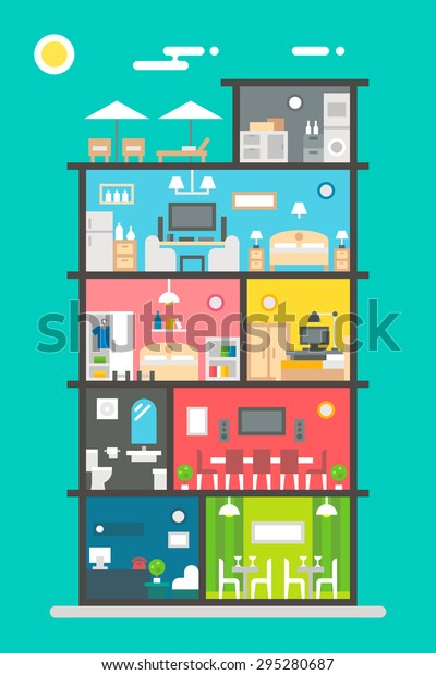 Flat Design Hotel Interior Illustration Vector Stock Vector (Royalty ...