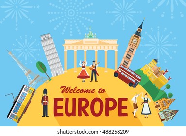 Flat Design Illustration Famous Landmarks Icons Stock Vector (Royalty ...