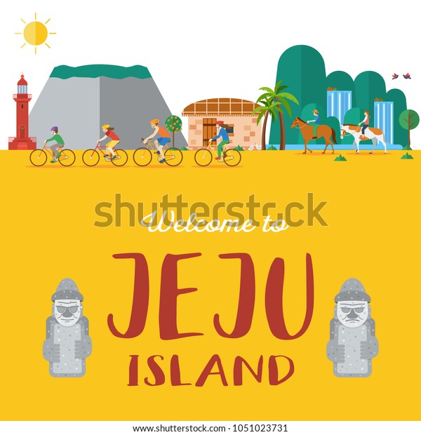 Flat Design Illustration Landmarks Icons Jeju Stock Vector (Royalty ...