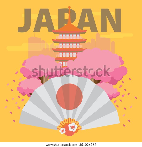 Flat Design Landscape Japan Illustration Vector Stock Vector (Royalty ...