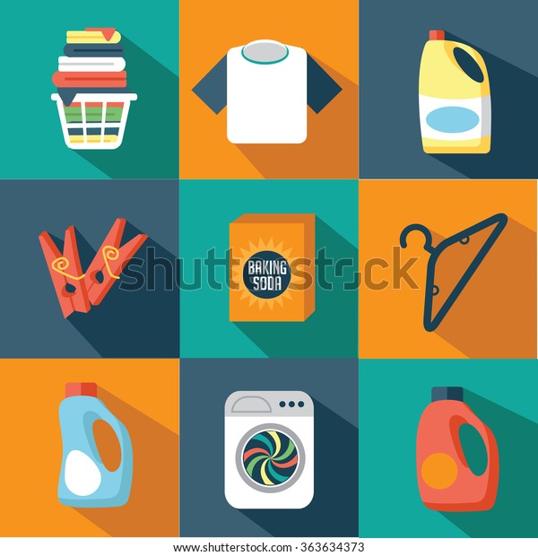 Flat Design Laundry Icon Collection Eps Stock Vector (Royalty Free ...