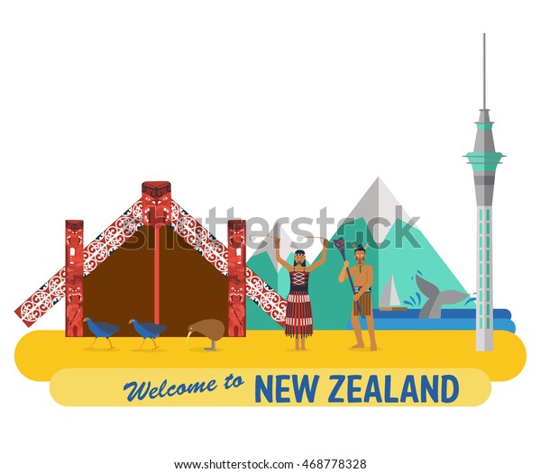 Flat Design New Zealands Landmarks Icons Stock Vector (Royalty Free ...