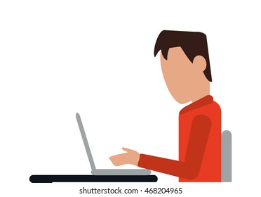 Flat Design Person Using Laptop Icon Stock Vector (Royalty Free ...