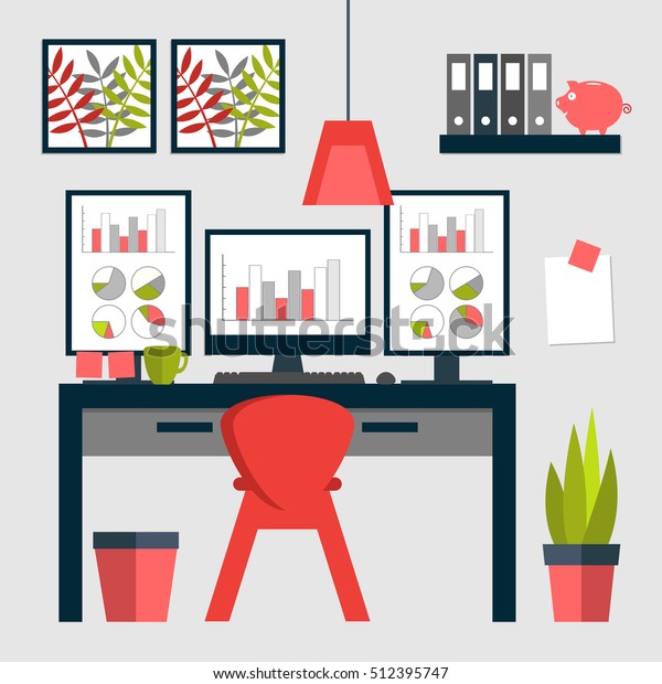 Flat Design Trendy Home Office Layout Stock Vector (Royalty Free ...