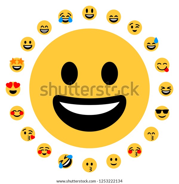 Flat Emoji Set 20 Smileys Face Stock Vector (Royalty Free) 1253222134