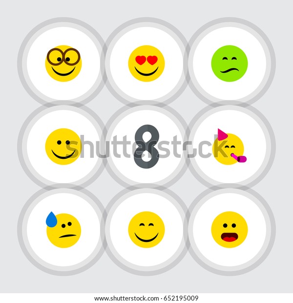 Flat Emoticon Set Smile Wonder Love Stock Vector (Royalty Free ...