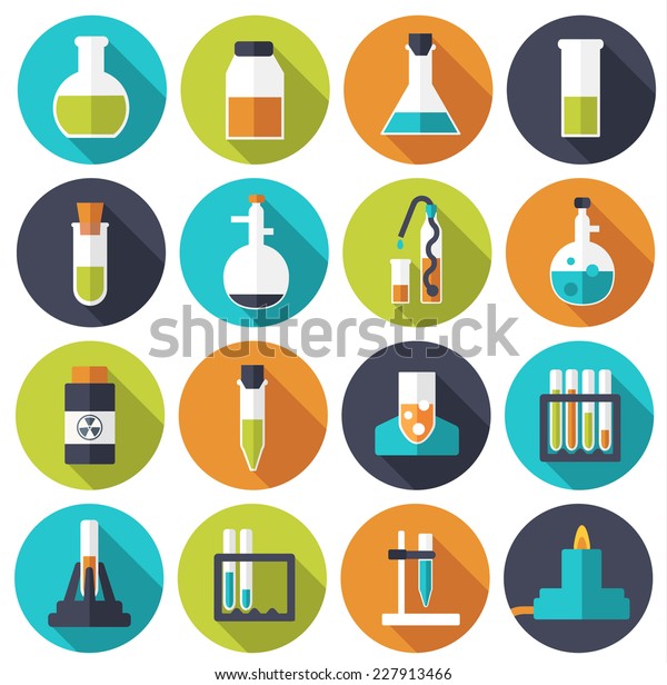 Flat Experiments Chemistry Laboratory Icons Set Stock Vector (Royalty ...