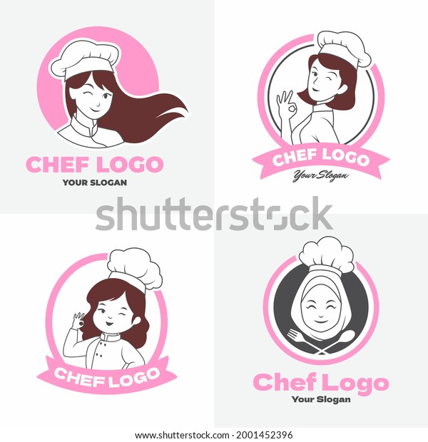 Flat Female Chef Logo Collection Vector Stock Vector (Royalty Free ...