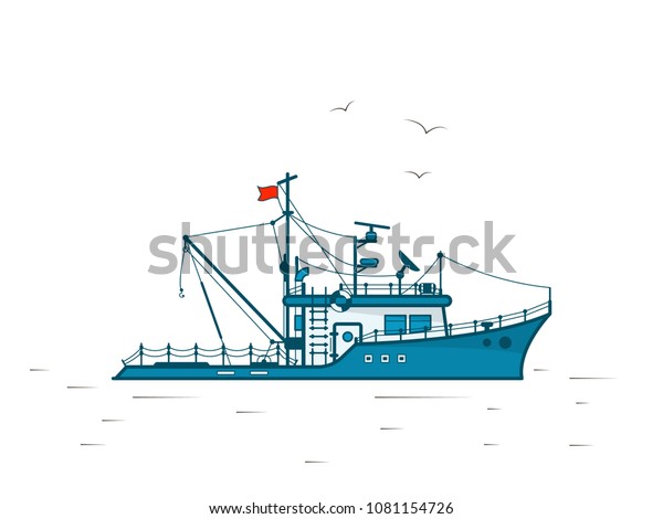 Flat Fishing Boat Stock Vector (Royalty Free) 1081154726