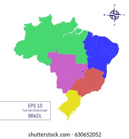 Colorful Political Map Brazil States Divide Stock Vector (Royalty Free ...