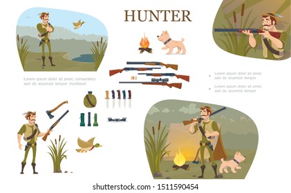 Flat Hunting Composition Hunter Different Poses Stock Vector (Royalty ...