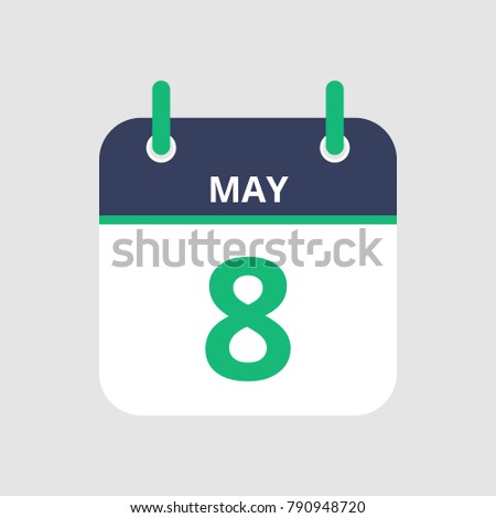 Flat Icon Calendar 8th May Isolated Stock Vector (Royalty Free ...
