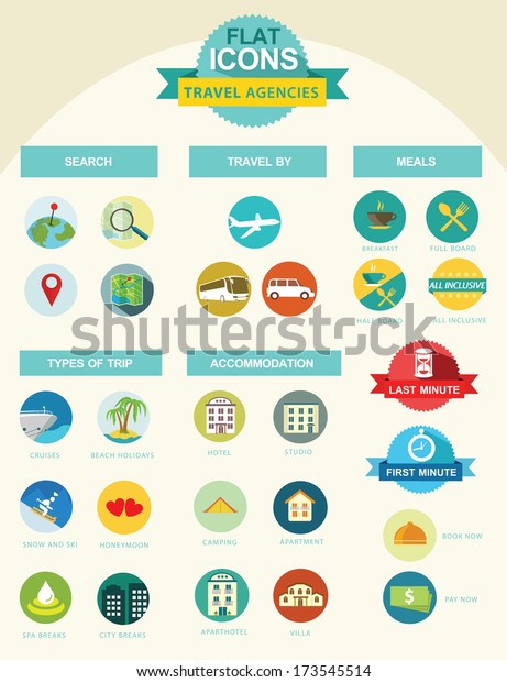 Flat Icon Collection Travel Agencies Stock Vector (Royalty Free ...
