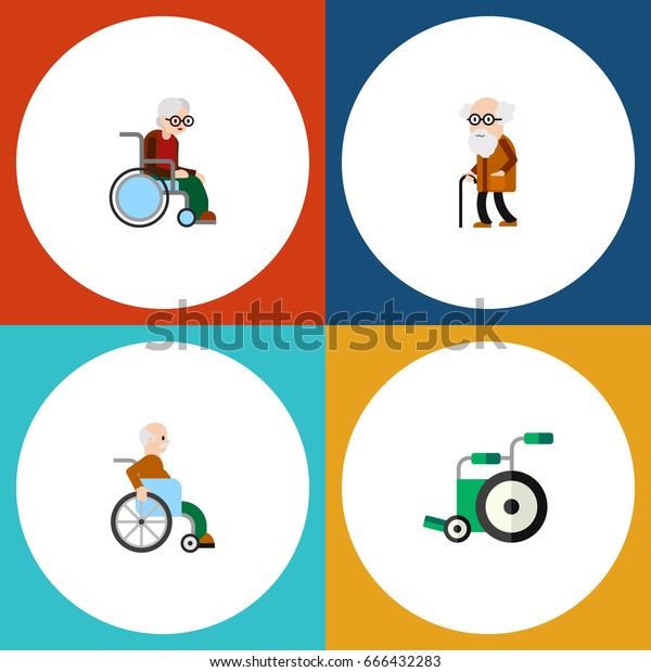 Flat Icon Disabled Set Of Ancestor, Handicapped Man, Wheelchair Vector ...