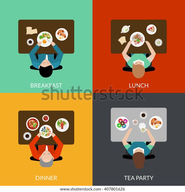 Flat Icon Set Eating People Different Stock Vector (Royalty Free) 407801626