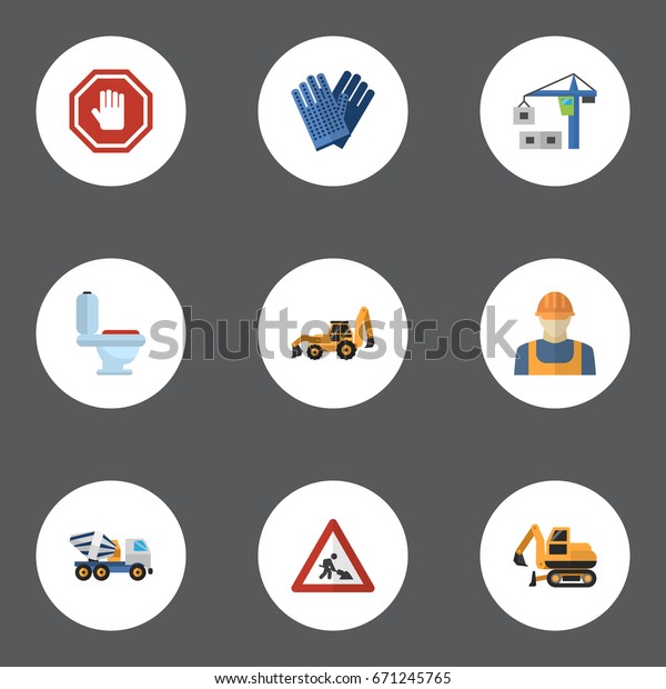 Flat Icons Cement Blender Stop Sign Stock Vector (Royalty Free ...