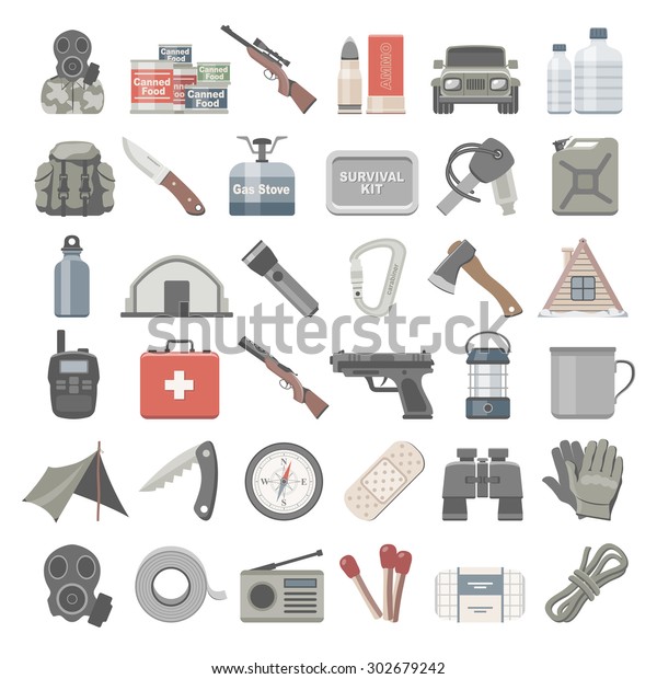 Flat Icons Doomsday Preppers Stock Vector (Royalty Free) 302679242 ...