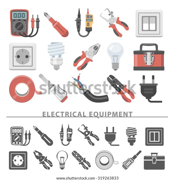 Flat Icons Electrical Equipment Stock Vector (Royalty Free) 319263833