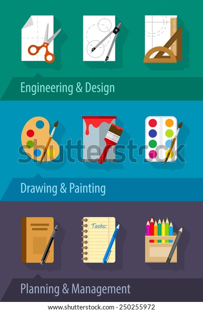 Flat Icons Engineering Design Art Planning Stock Vector (Royalty Free ...