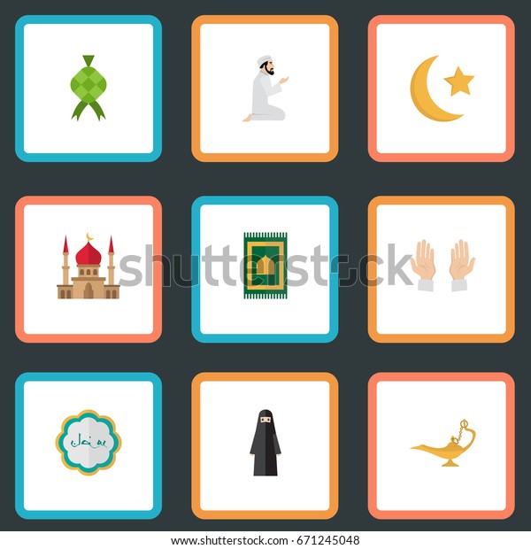 Flat Icons Genie Praying Man Minaret Stock Vector (Royalty Free ...