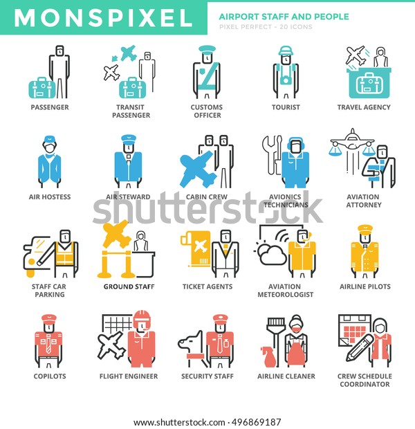 Flat Icons Set Airport Staff People Stock Vector (Royalty Free ...