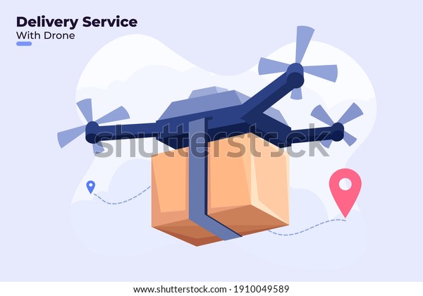 Vektor Stok Flat Illustration Delivery Service Drone Shipping (Tanpa ...