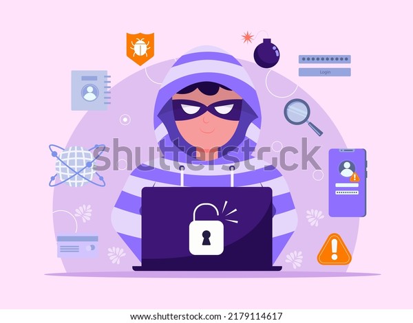 Flat Illustration Hacker Identity Theft Concept Stock Vector (Royalty ...