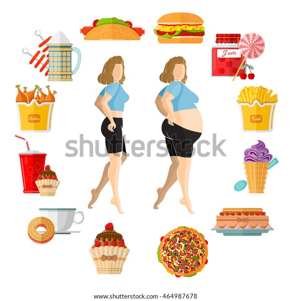 Flat Illustration Weight Gain Plump Fat Stock Vector (Royalty Free ...