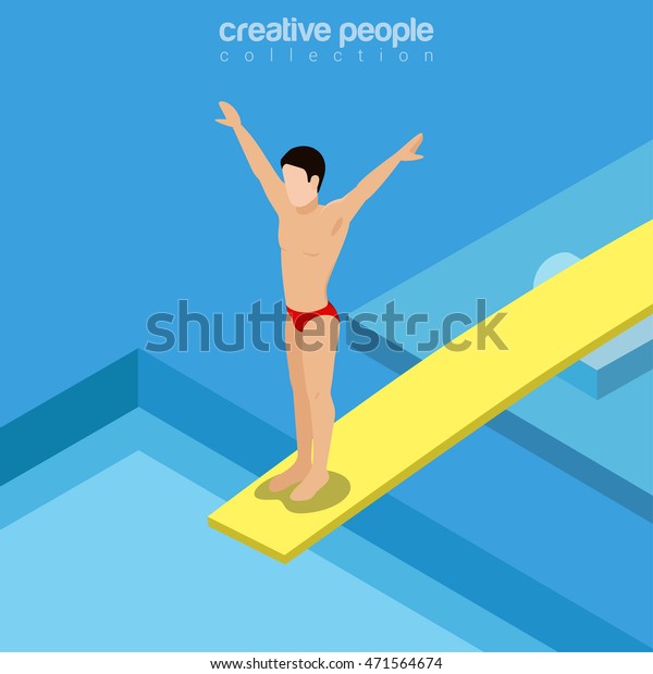 Flat Isometric Swimmer On Trampoline Springboard Stock Vector (Royalty ...