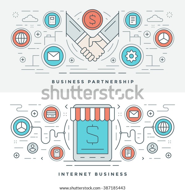 Flat Line Business Partnership Internet Vector Stock Vector (Royalty ...