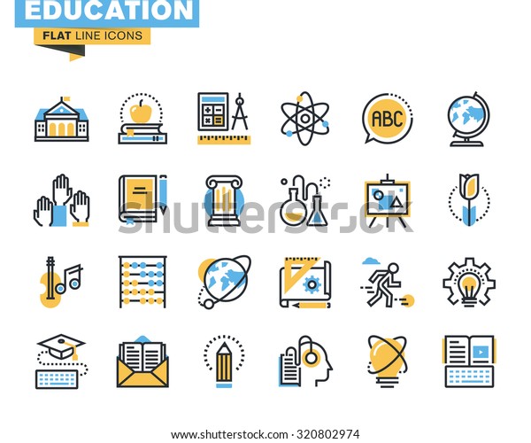 Flat Line Icons Set Education Process Stock Vector (Royalty Free ...