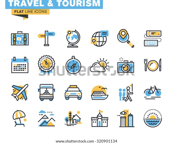 Flat Line Icons Set Travel Tourism Stock Vector (Royalty Free) 320901134