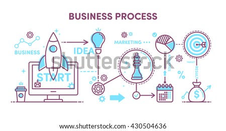 Flat Line Illustration Business Process Market Stock Vector (Royalty ...