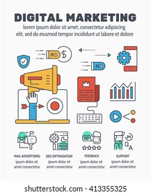 Digital Marketing Flat Icon Set Descriptions 库存矢量图（免版税）436285600 ...