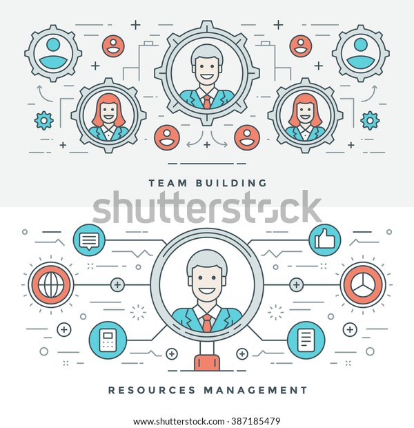 Flat Line Team Building Management Vector Stock Vector (Royalty Free ...