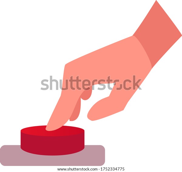 Flat Man Hand Presses Red Button Stock Vector (Royalty Free) 1752334775 ...
