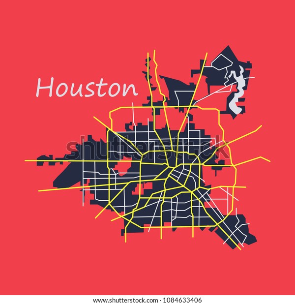 Flat Map Houston City Texas Roads Stock Vector (Royalty Free) 1084633406